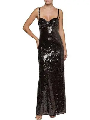 L'Agence Sayla Sequin Bias Cut Maxi Dress - Dark Java