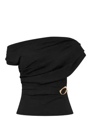 YUMI Ruched Top With Buckle - Black