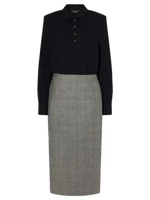 WILLY CHAVARRIA Polo Wool-blend Piqué And Prince Of Wales Checked Midi Dress - Multi