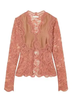 Rabanne Lace-trimmed Stretch-satin Blouse - Camel
