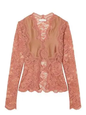 Rabanne Lace-trimmed Stretch-satin Blouse Camel