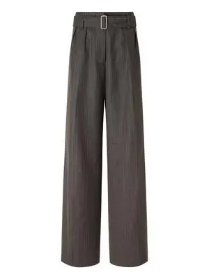 Our Legacy Soar Belted Pinstriped Cotton And Wool-blend Woven Wide-leg Pants - Dark Gray