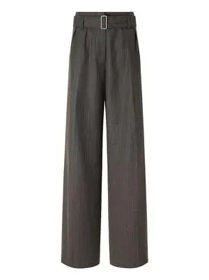Our Legacy Soar Belted Pinstriped Cotton And Wool-blend Woven Wide-leg Pants Gray