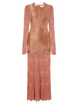 Rabanne Lace-trimmed Stretch-satin Maxi Dress - Camel