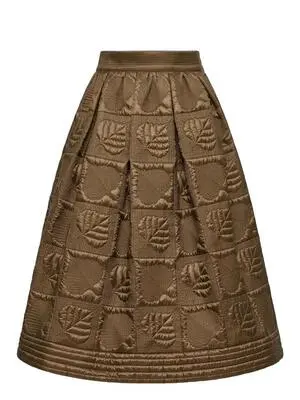 Moncler Leaf-Quilted Padded A-Line Skirt Olive Brown