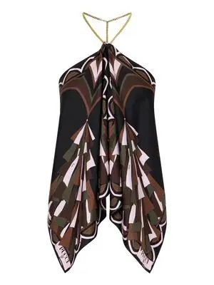 EMILIO PUCCI Chain-embellished Draped Printed Silk-twill Halterneck Top