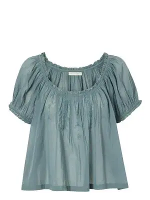DÔEN Vintage Lace Trimmed Blouse - Blue