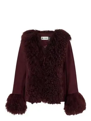 Rixo Shearling-trimmed Suede Jacket - Burgundy