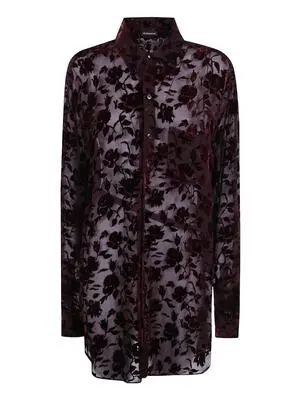 ANN DEMEULEMEESTER Elisabeth Floral-devoré Shirt Deep Red