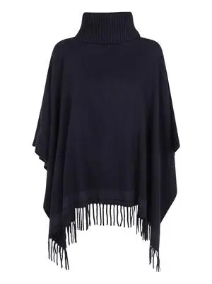 Ralph Lauren Fringed Turtleneck Cape - Black