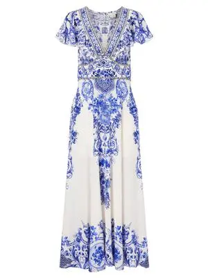 CAMILLA Embellished Printed Ruffled Silk-crepe Midi Dress