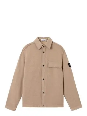 Stone Island Comfort-fit Snap-front Overshirt With Chest Pocket - Biscuit