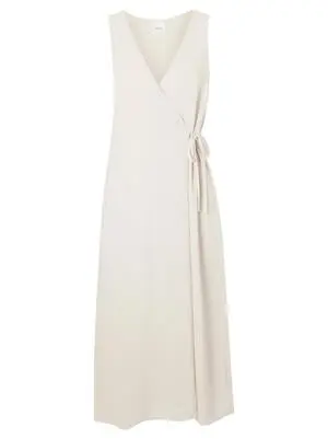 LESET Crepe Wrap Midi Dress - White