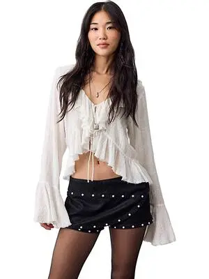 Free People Low Rider Studded Wrap Skort Black