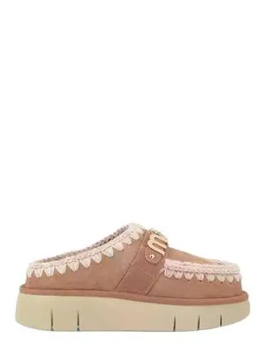 Mou Bounce Crochet-trim Clogs - Brown