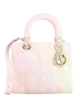 Dior Lady Dior Bag Cannage Quilt Metallic Leather Medium Satchel Pink