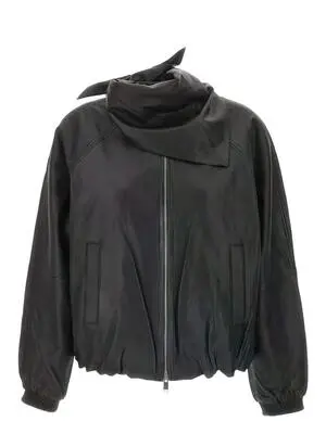 HERSKIND Yvette Scarf-detail Leather Bomber Jacket - Black