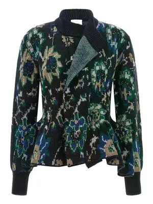 NUDE Peplos Jacquard-knit Cardigan Black