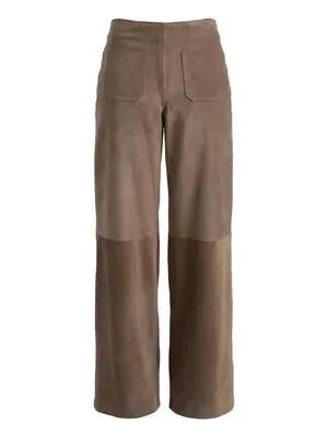 ANNA GATTO Wide Leg Taupe Leather Trousers - Brown