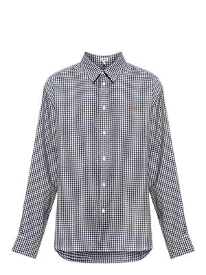 Loewe Anagram-embroidered Gingham-check Shirt - Blue