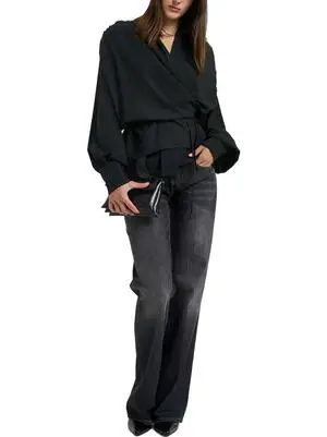 IRO PARIS Wrap-style Gathered-shoulder Shirt - Black