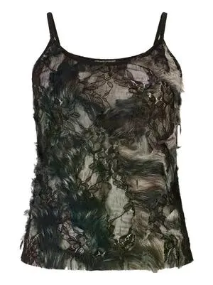 Roberto Cavalli Lace-panelled Faux-fur Top - Black