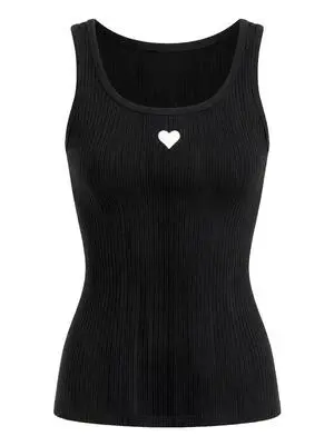 Cynthia Rowley Heart-patch Ribbed Tank Top - Black