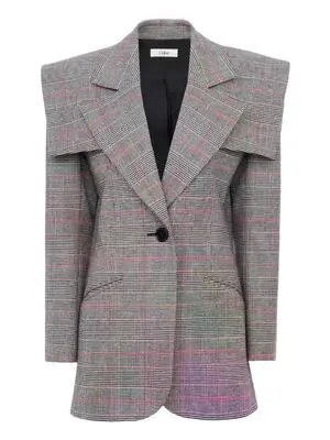 Chloé Check-pattern Cape-detail Blazer - Grey