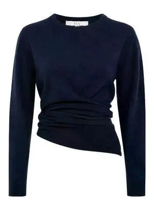 TELA Tie-waist Asymmetric Sweater - Blue