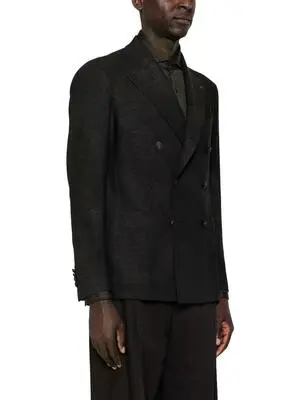 Tagliatore Double-breasted Chevron-weave Blazer - Black