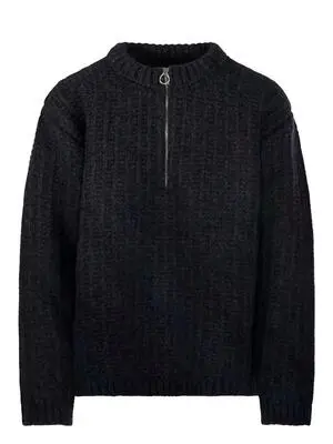 THE EROSE Quarter-zip Waffle-knit Sweater - Grey