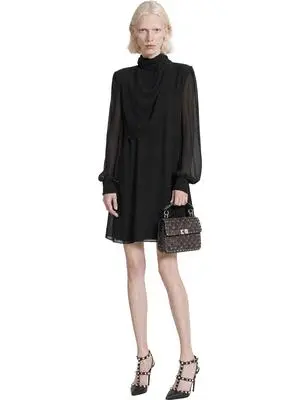 Valentino Garavani Draped High Neck Silk Mini Dress - Black