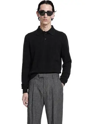 LARDINI Wool And Cashmere Long Sleeve Polo - Black