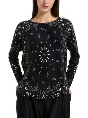 KUJTEN Bandana-print Distressed Sweater - Black