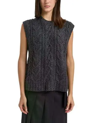 P.a.r.o.s.h Cable-knit Rhinestone-embellished Sweater - Grey