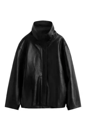 Cos Leather Mock-neck Jacket - Black