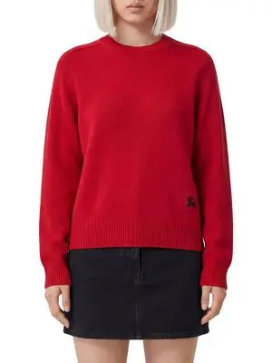 Burberry Contrast Ekd Logo Cashmere Crewneck Jumper - Red