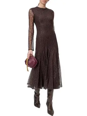 TWINSET Sequin-embroidered Lace Midi Ceremony Dress - Brown