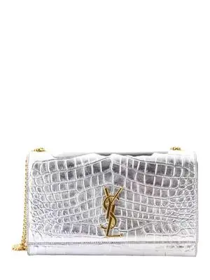 Saint Laurent Classic Monogram Crocodile Embossed Leather Medium Crossbody Bag - Silver