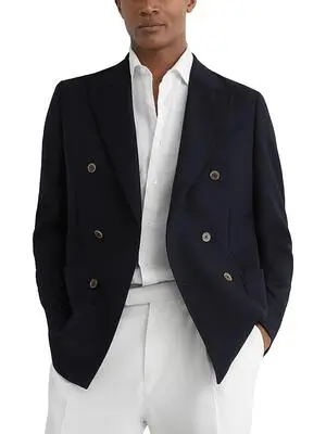 REISS Osteria Tailored Fit Double Breasted Peak Herringbone Blazer
