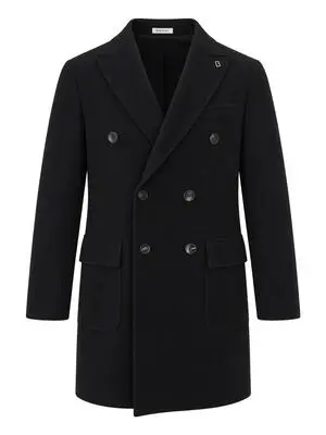 BRERAS MILANO Double-breasted Wool Overcoat - Nero