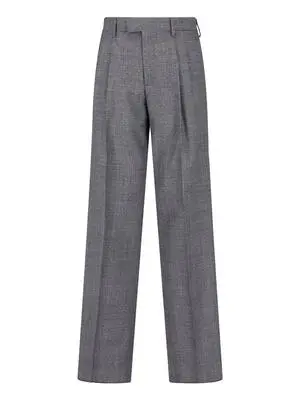 LARDINI Pleated Wide-leg Wool Trousers - Grey