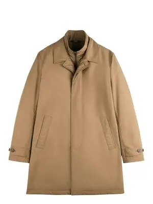 FAY Long Zip-up Coat With Stand Collar - Brown
