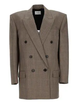 Saint Laurent Saint Laurent Wool Pied De Poule Check Blazer Jacket Beige