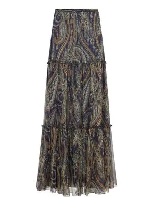 Etro Silk Long Skirt With Metallic Fiber Detail - Blue