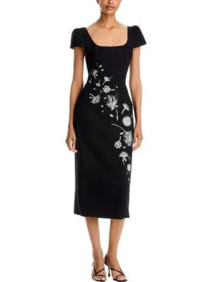 Cinq À Sept Ilana Embellished Square Neck Column Dress - Black/silver