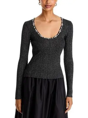 Cinq À Sept Aminta Embellished Scoop Neck Top - Black/silver