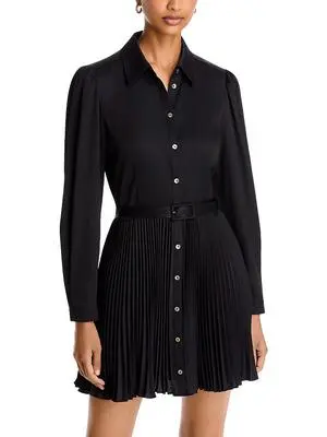 Cinq À Sept Reynolds Belted Pleated Skirt Shirt Dress - Black