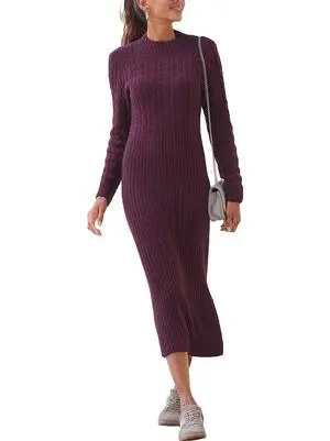 LASCANA Cable Knit Sweater Dress - Wine