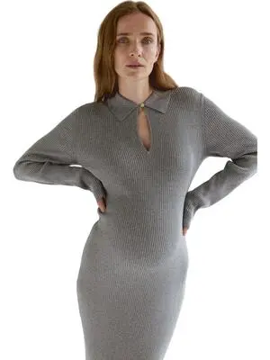 H&M Mama Rib-knit Dress - Gray Melange